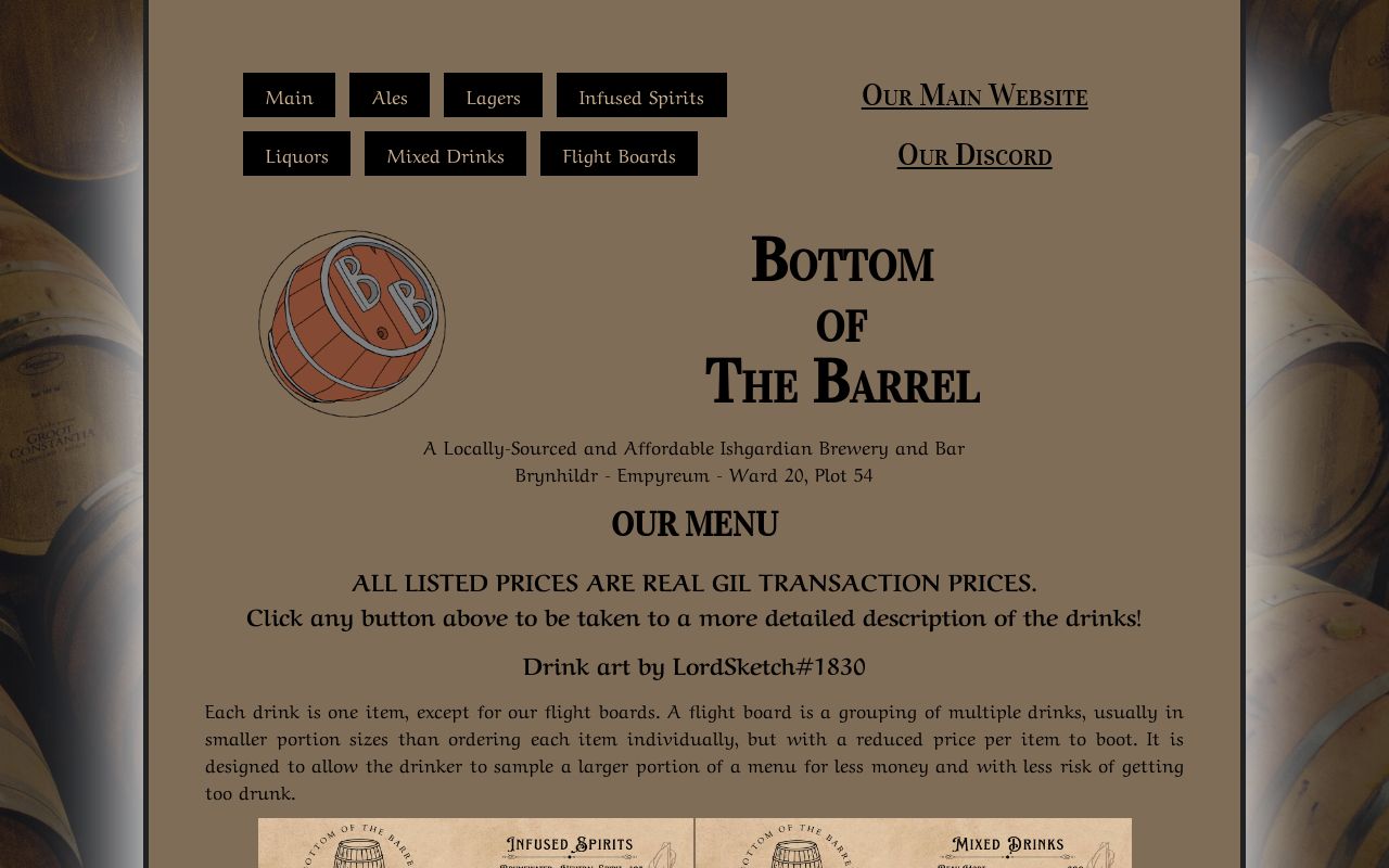 The Bottom of the Barrel - Menu